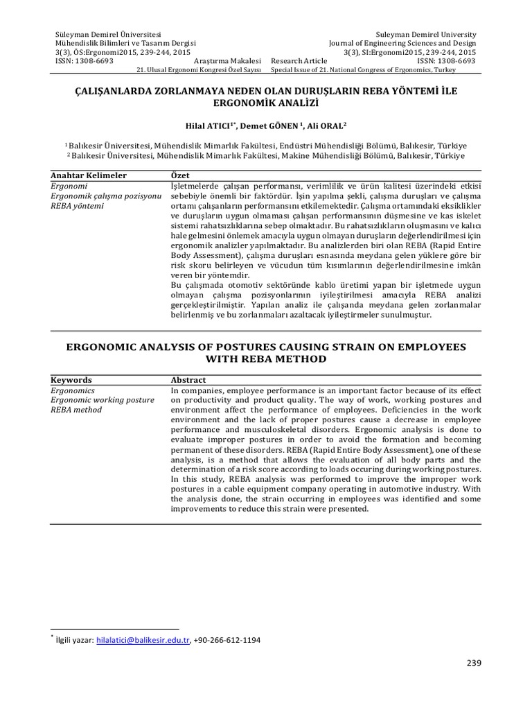 Ali Anlarda Zorlanmaya Neden Olan Duru Larin Reba y Ntem Le Ergonom K Anal Z (#224031) - 195456 ...