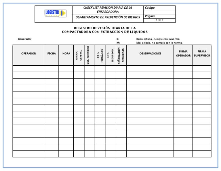 Registro Diario Check List | PDF