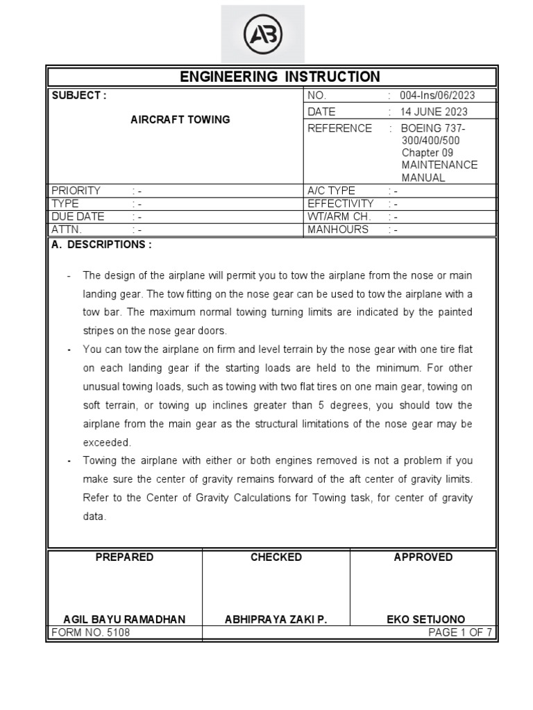EI - AIRCRAFT TOWING - Kelompok 2 | PDF | Landing Gear | Tractor