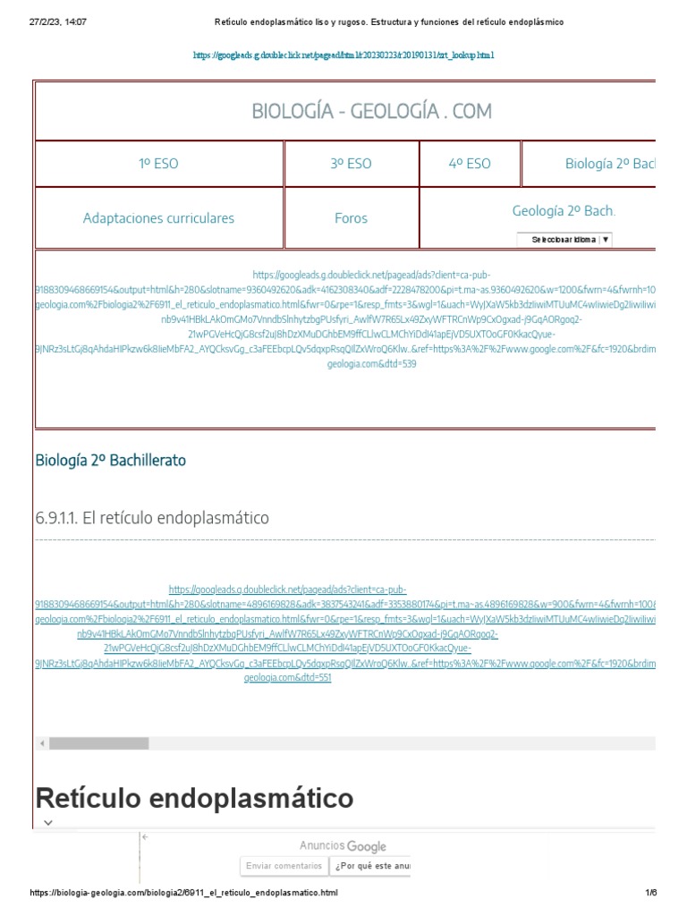 Celulares y Retículo Endoplasmático Liso y Rugoso. Organelos | PDF ...
