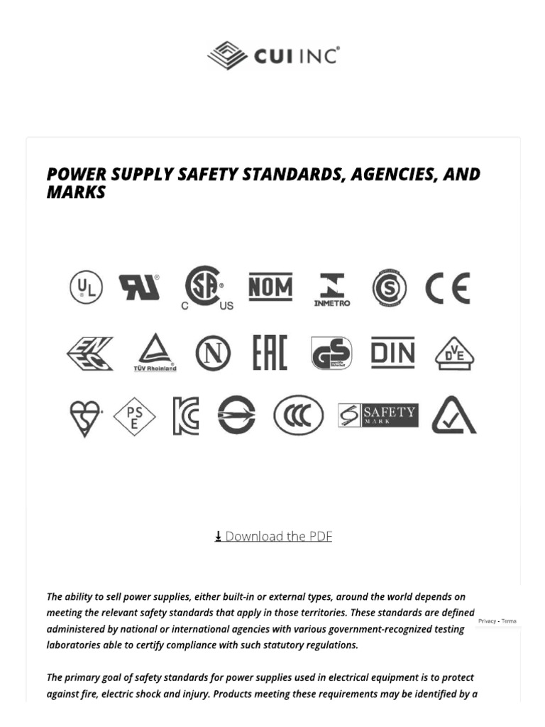 Power Supply Safety Standards, Agencies, and Marks | PDF