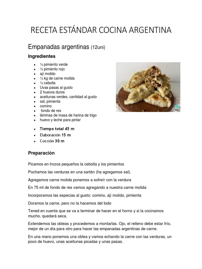 Receta Estándar Cocina Argentina | PDF