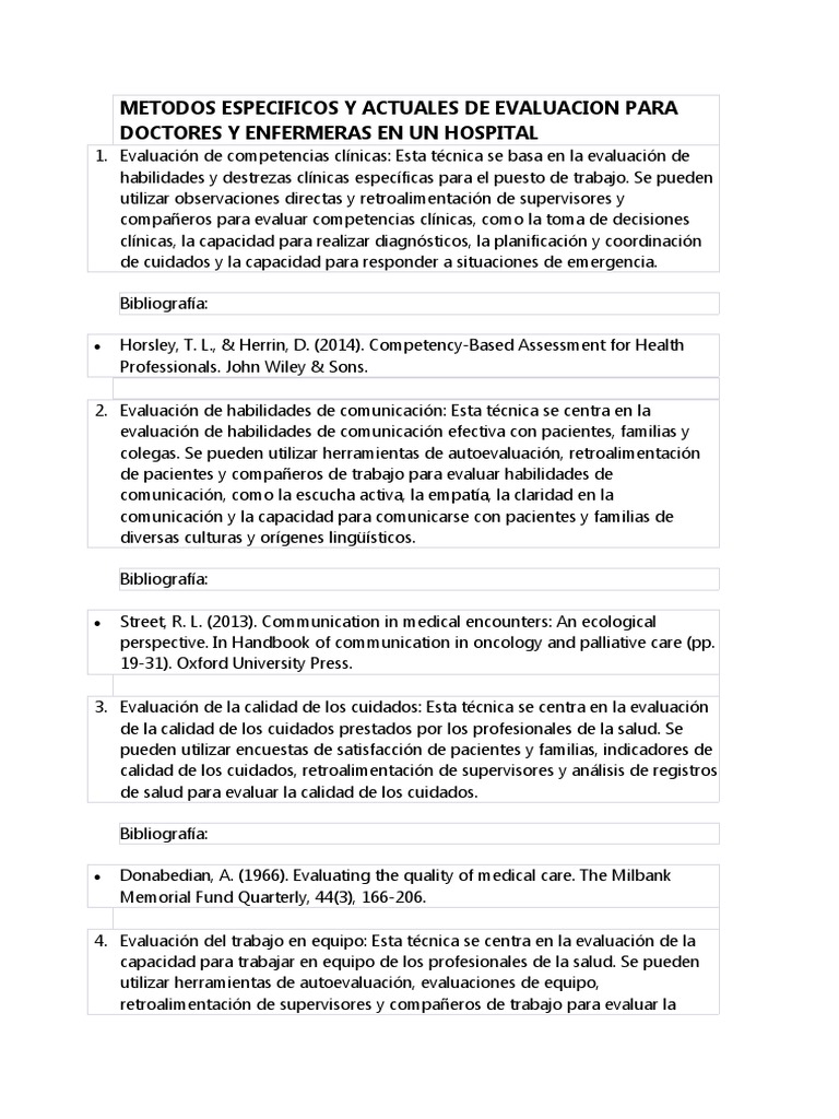 Metodos Especificos de Evaluación | PDF | Evaluación | Hospital