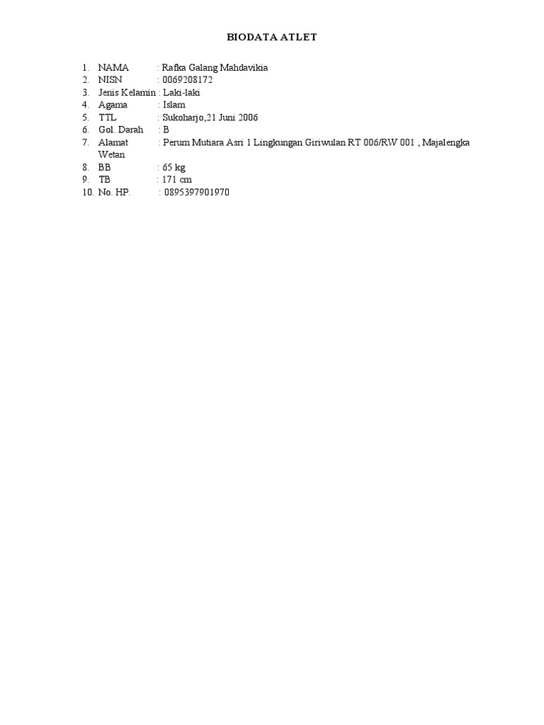 Biodata Atlet Pdf