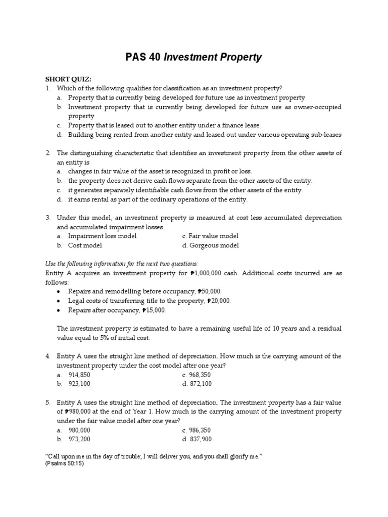 PAS 40 Investment Property Quiz | PDF