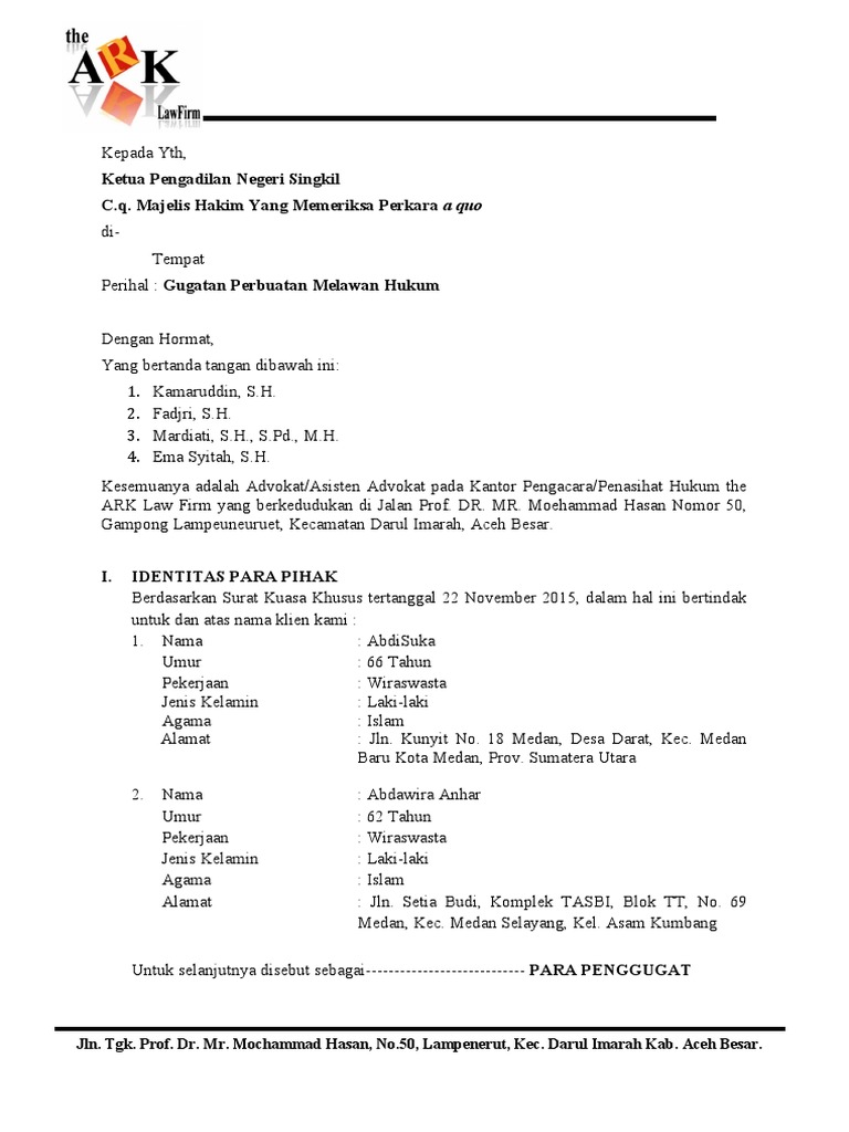 Draft Gugatan | PDF | Hukum