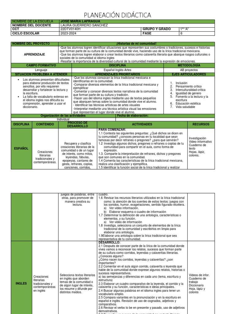Ejemplo Planeación Didáctica | PDF | Dibujo | Las emociones
