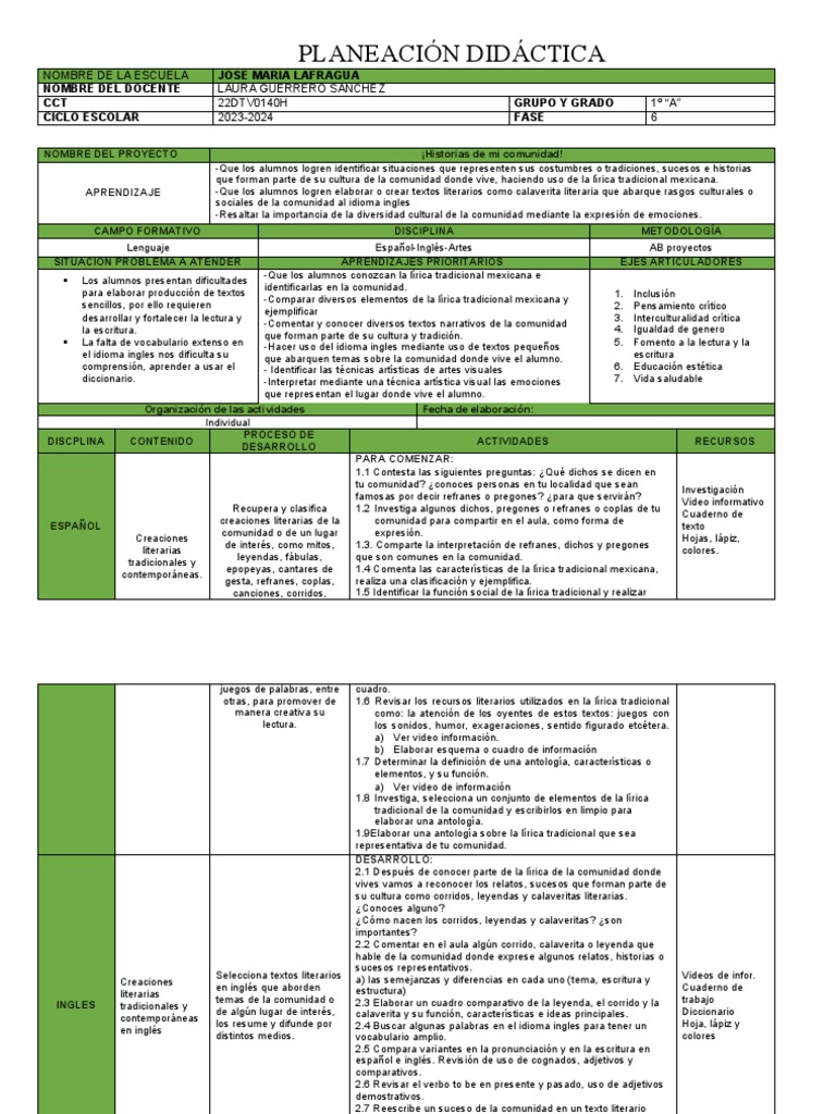 Ejemplo Planeación Didáctica | PDF