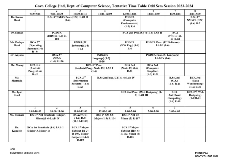 CS Time Table Odd Sem 2023-24 | PDF | Information Technology | Computer ...