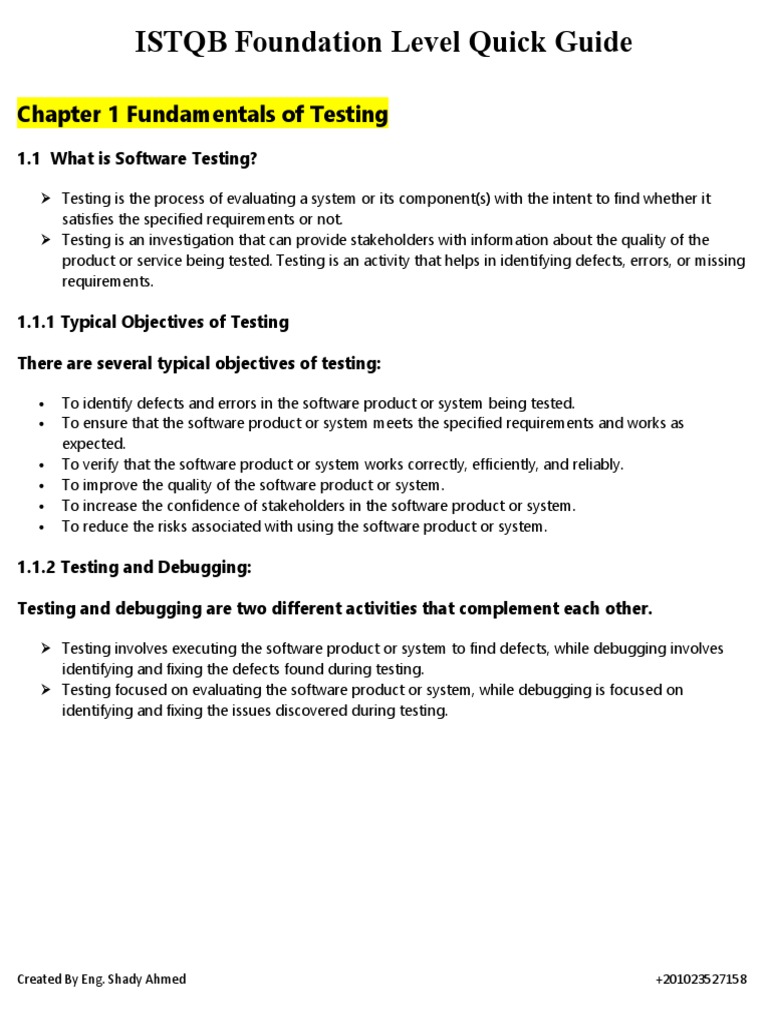 ISTQB Foundation Level Quick Guide | PDF | Software Testing | Software ...