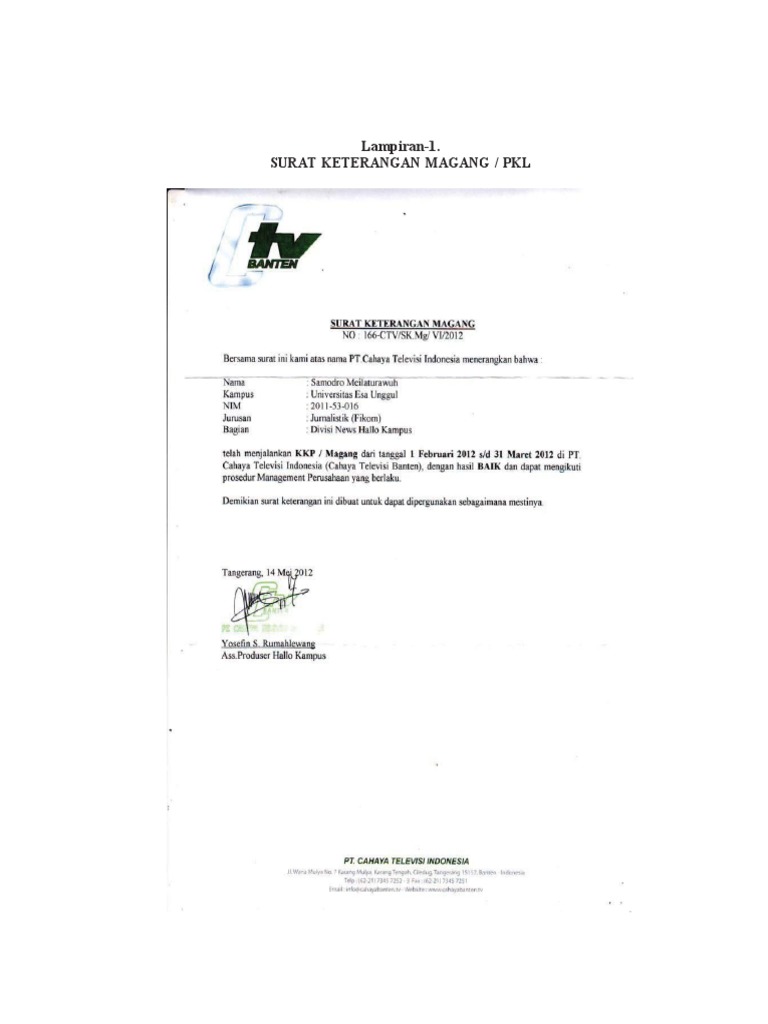 Surat Keterangan Magang | PDF