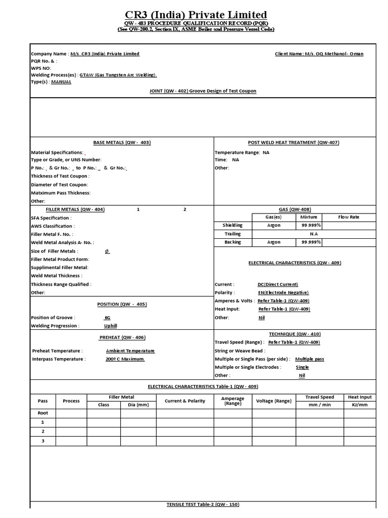 Procedure Qualification Record (PQR) | Download Free PDF | Construction ...