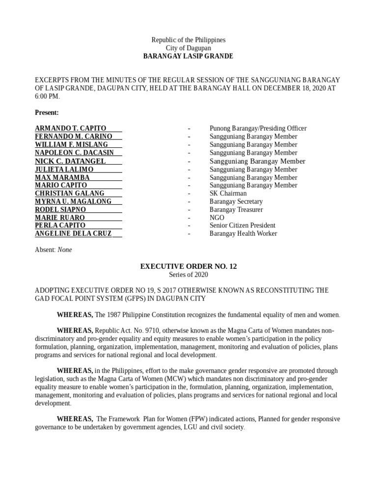 Barangay GAD Focal Point System - January 8, 2023 | PDF | Government ...