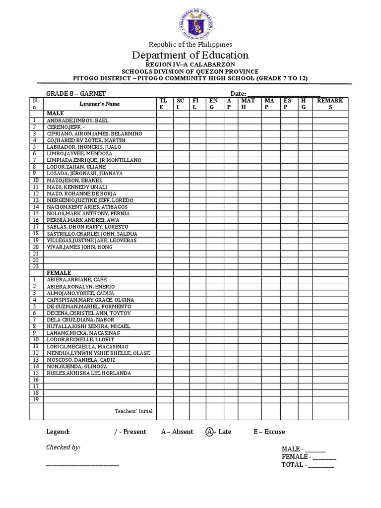 ATTENDANCE TEMPLATE | PDF