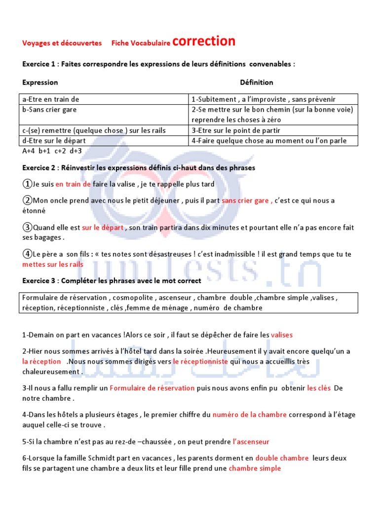 Serie Corrige - 8eme Annee de Base-français-Voyages Et Découvertes ...