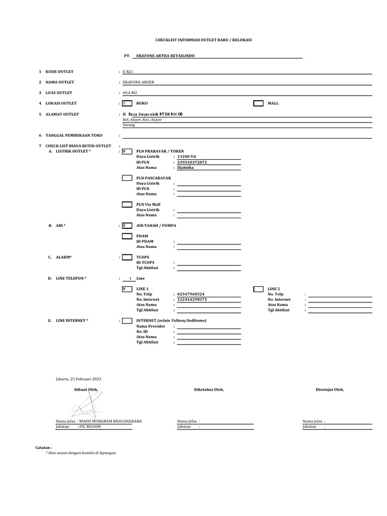 Checklist Erf Anyer Sirih | PDF