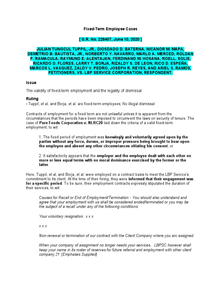 Fixed-Term Employee Cases | PDF | Employment | Justice