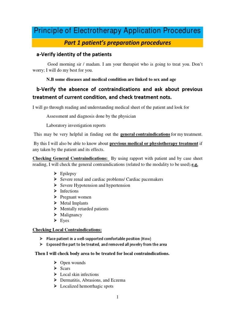 Electrotherapy Contraindications and Procedures | PDF | Pain | Diseases ...