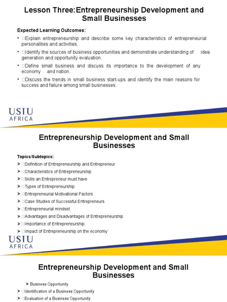 Lesson Three - Entrepreneurship and Small Businesses | Download Free ...