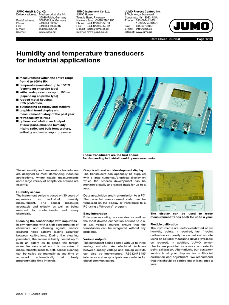Humidity and Temperature Transducers For Industrial Applications | PDF ...