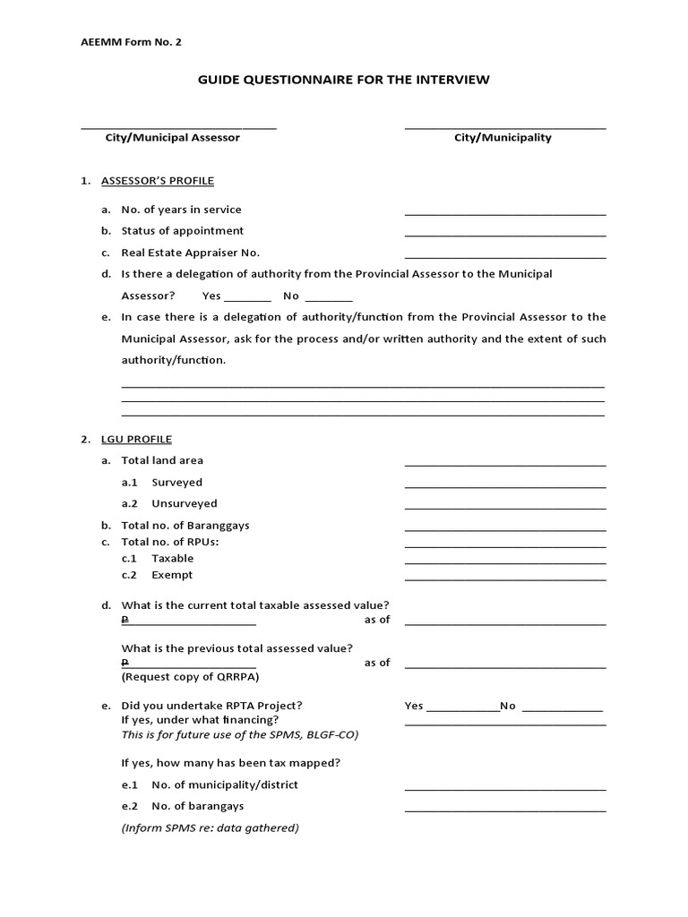AEEMM Form No. 2 - Guide Questionnaire | PDF | Tax Assessment | Taxation