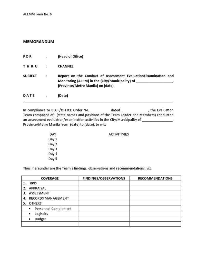 AEEMM Form No. 6 - Evaluation Report Pro-Forma | PDF | Business