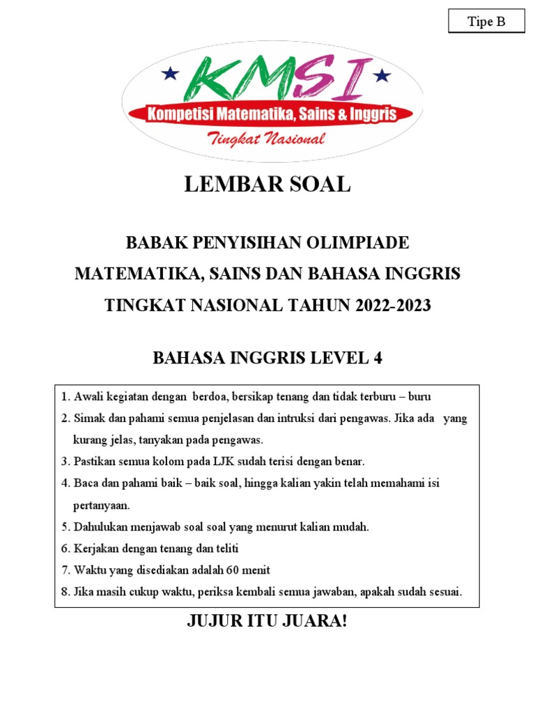 Soal Penyisihan Bing Lev 4 Tipe B Pdf