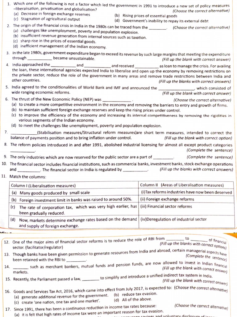 Economic Reforms 1991 - MCQs Assignment (1) | PDF | Taxes | Value Added Tax