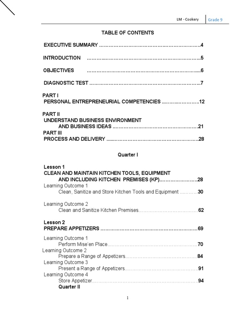 LM-Cookery Grade 9 | PDF | Entrepreneurship | Learning