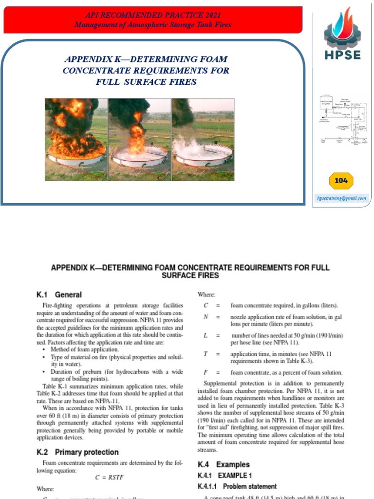 Appendix K-Determining Foam Concentrate Requirements For Full Surface Fires | PDF | Discharge ...