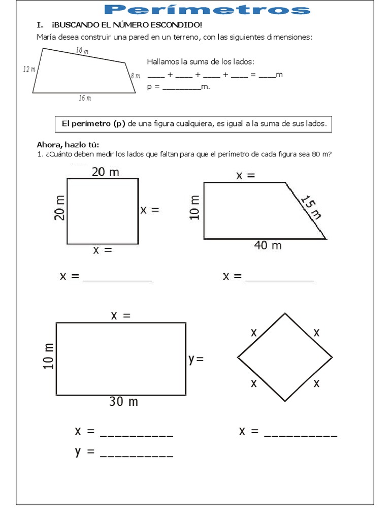 Ejercicios de área y perímetro 4° grado | PDF | Geometría Elemental ...