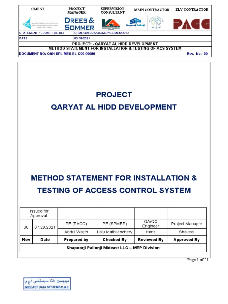 ACS Installation Method Statement | PDF | Equipment | Manufactured Goods