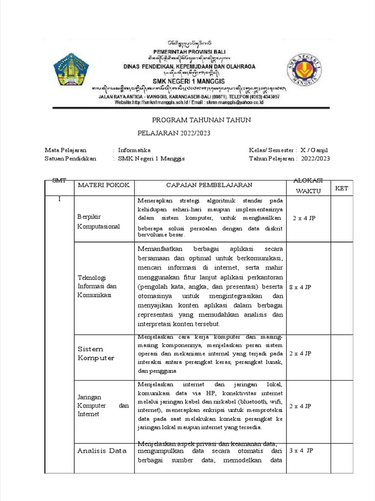 Prota Informatika 2022 2023 | PDF