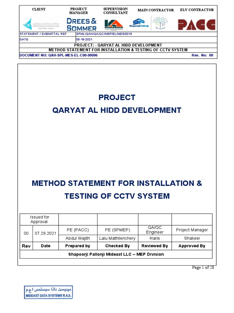 CCTV Installation Method Statement | PDF | Optical Fiber | Equipment