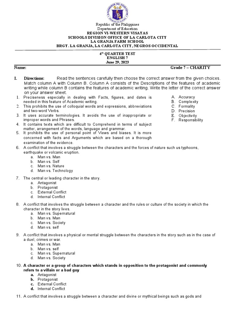 ENGLISH 7 - 4th | PDF | Communication | Nonverbal Communication