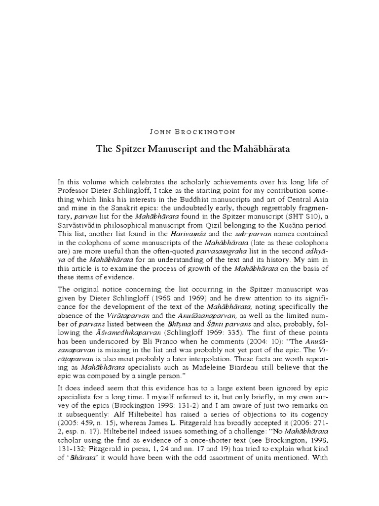 The Spitzer Manuscript and The Mahabhar | PDF | Mahabharata | Textual ...