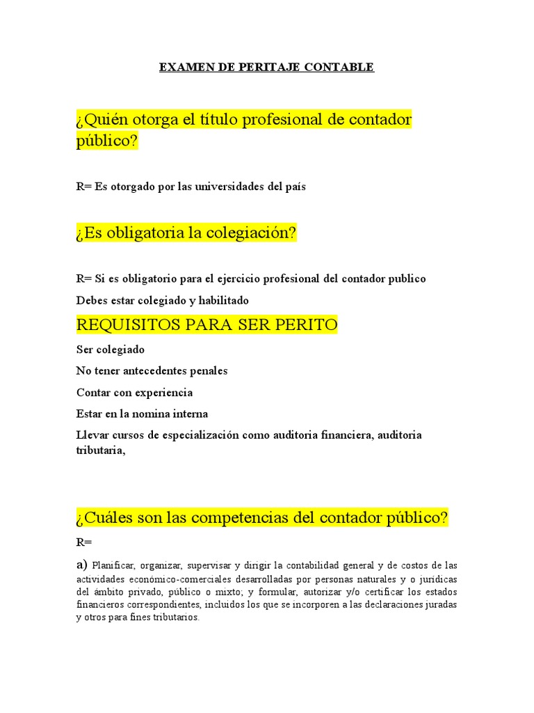 Requisitos Y Competencias Del Perito Contable Pdf