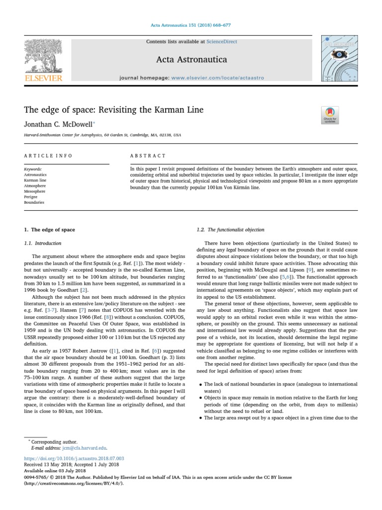 The Edge of Space: Revisiting The Karman Line | PDF | Outer Space ...