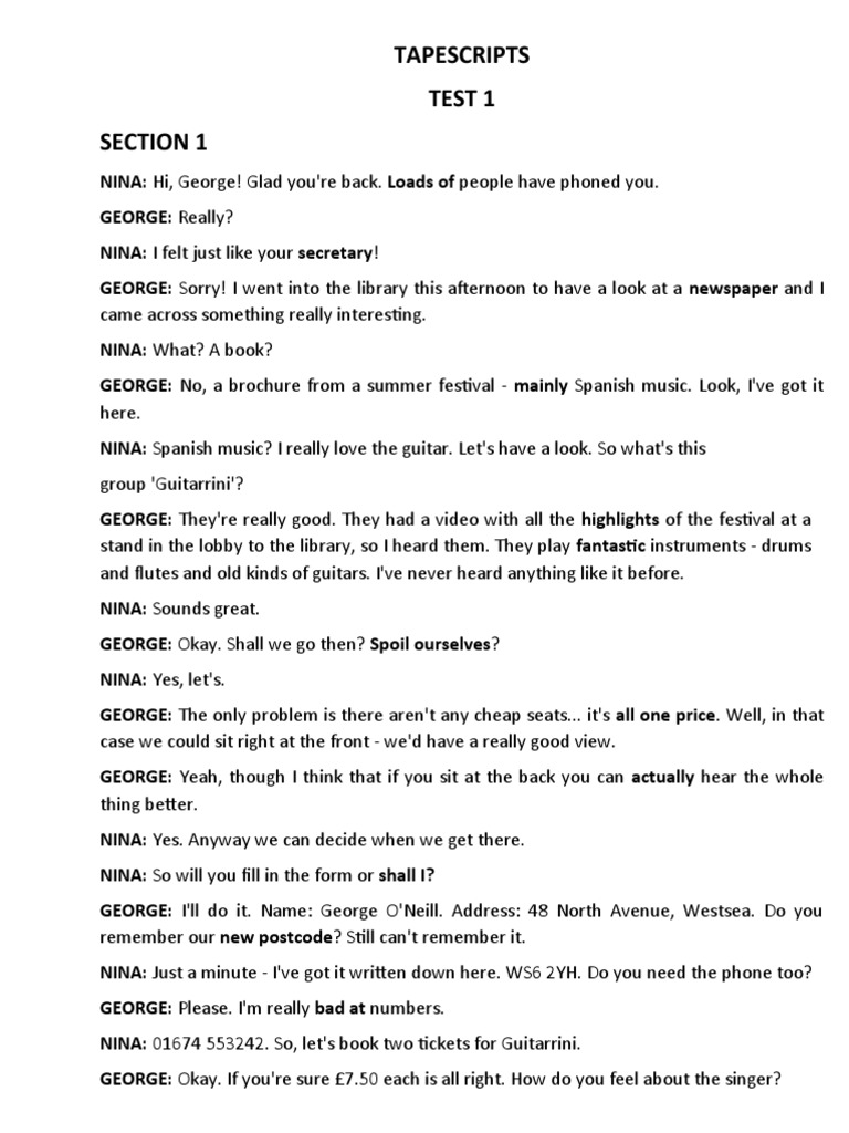 TAPESCRIPTS - CAM 8 - TEST 1 - SECTION 1 - Original | PDF