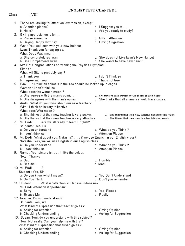 ENGLIST TEST Kelas VIII CHAPTER I | PDF