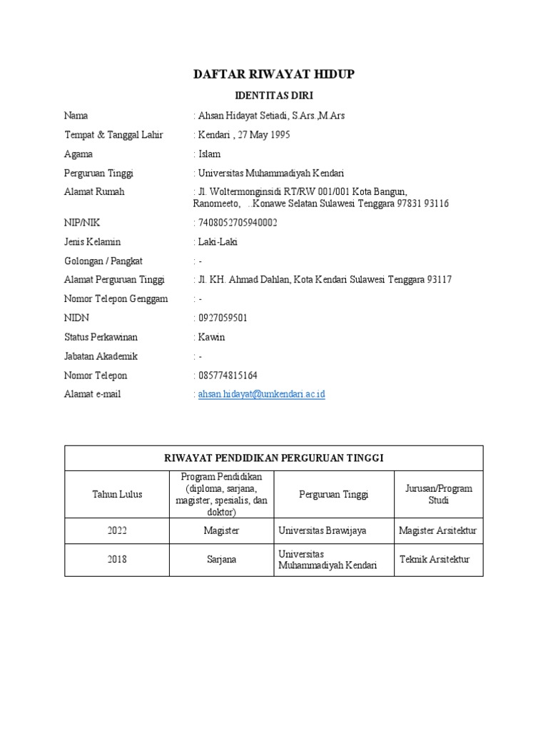 Daftar Riwayat Hidup Ahsan | PDF | Seni