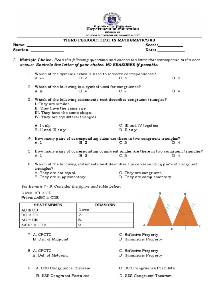 Summative Test 8 (3Q Review) | PDF | Perpendicular | Triangle