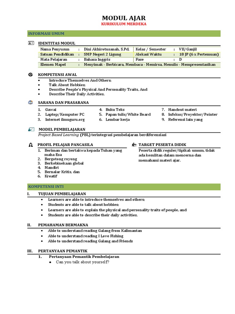 Modul Ajar Inggris | PDF