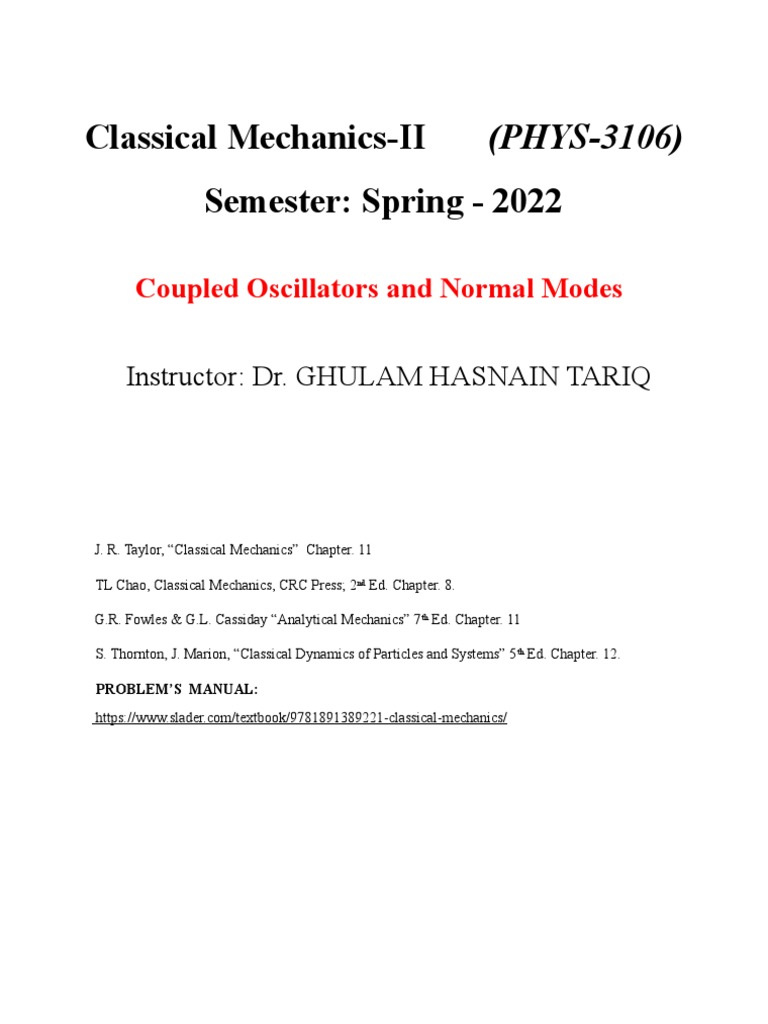 Lecture No. 1 - Two Masses and Three Springs | PDF | Normal Mode | Oscillation