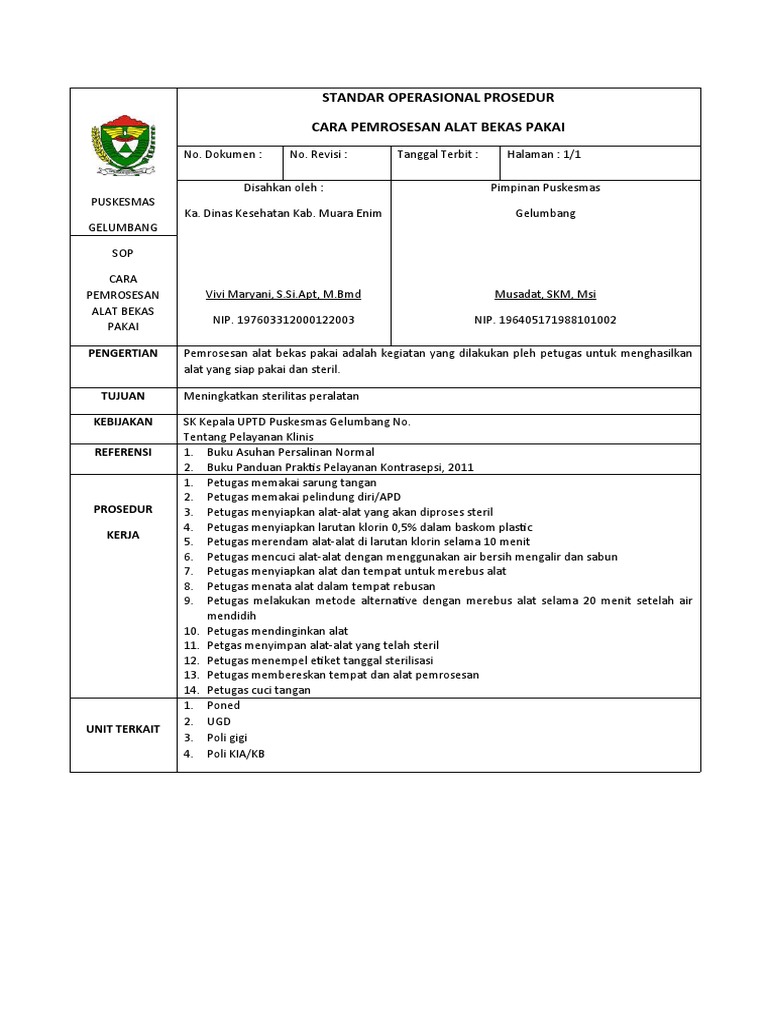 Sop Pemrosesan Alat Bekas Pakai | PDF