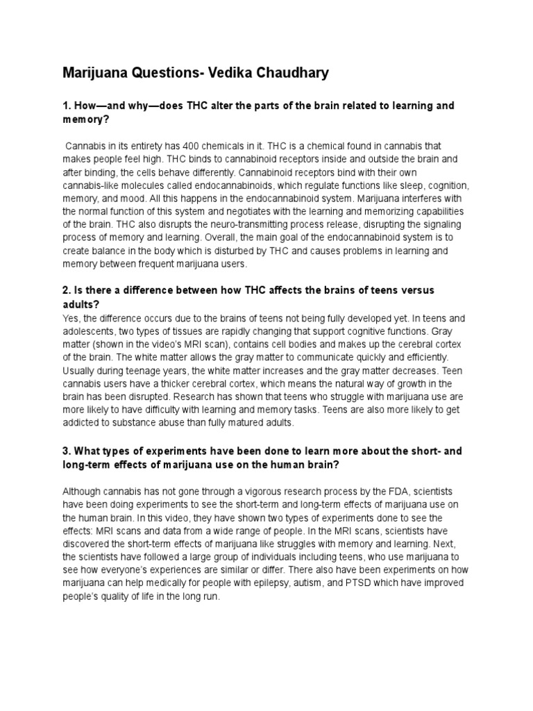 Marijuana Questions and Answers | PDF | Cannabis (Drug) | Adolescence