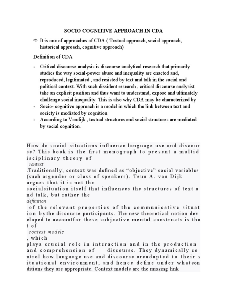 Van Dijk's Socio-Cognitive CDA Model | PDF | Behavioural Sciences ...