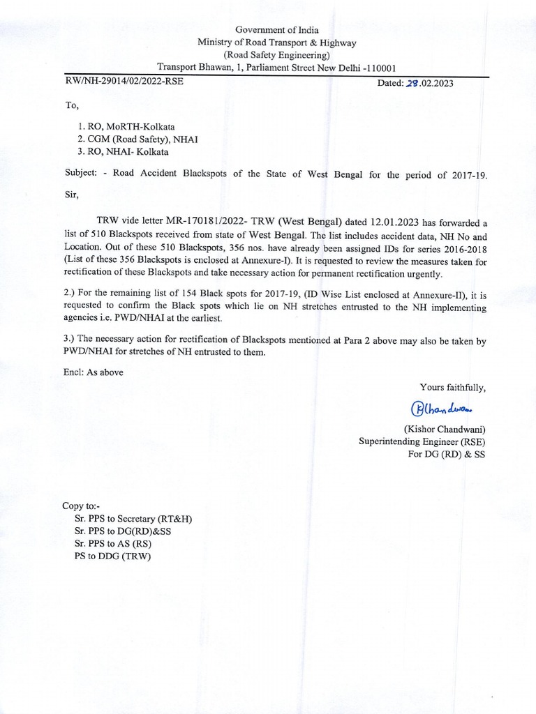 MoRTH Letter Dated 28.02.2023 | PDF | Infrastructure | Bengal