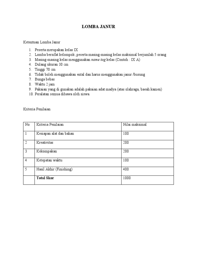 Kriteria Lomba Janur | PDF