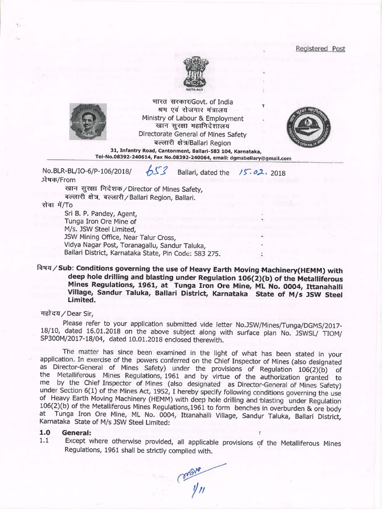 10 DGMS 106 (2) (B) Permission of Tunga Mine | PDF
